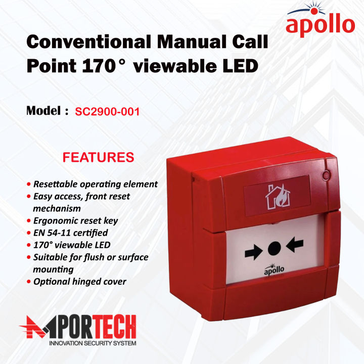 APOLLO Fire Alarm Conventional Manual Call Point 170° viewable LED ...