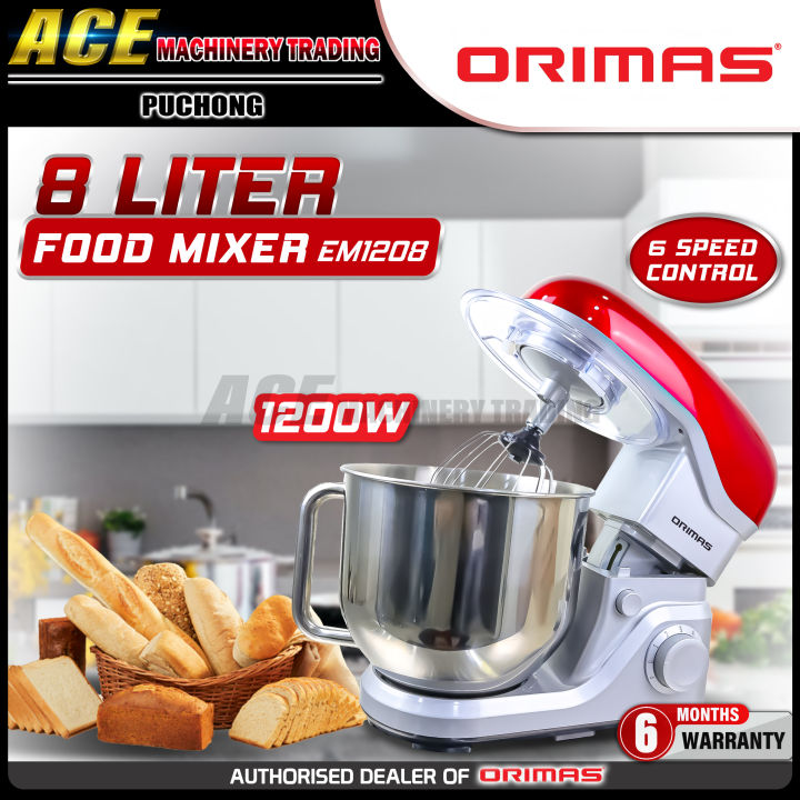 [ ORIMAS ] EM1208 Food Mixer Stand Mixer 8L 6 Speed 1200W 8 Liter ...