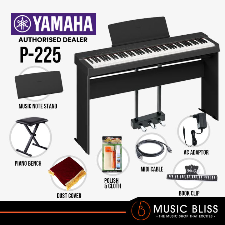 Yamaha P-225 88-Keys Digital Piano with Keyboard Bench Basic Package ...