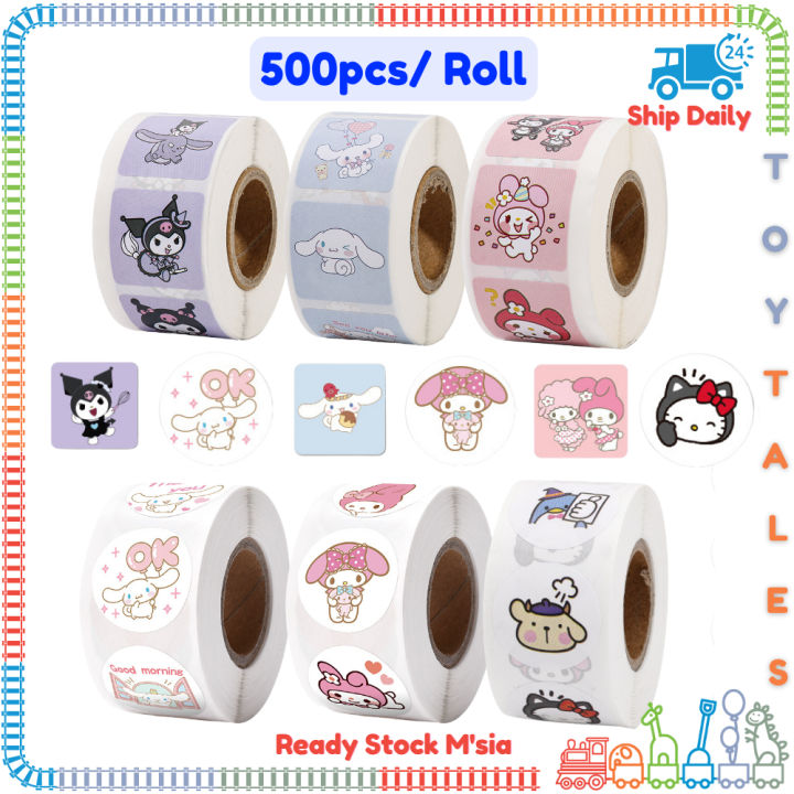 SANRIO STICKER 500pcs Roll Kuromi Cinnamoroll My Melody Pompompurin ...