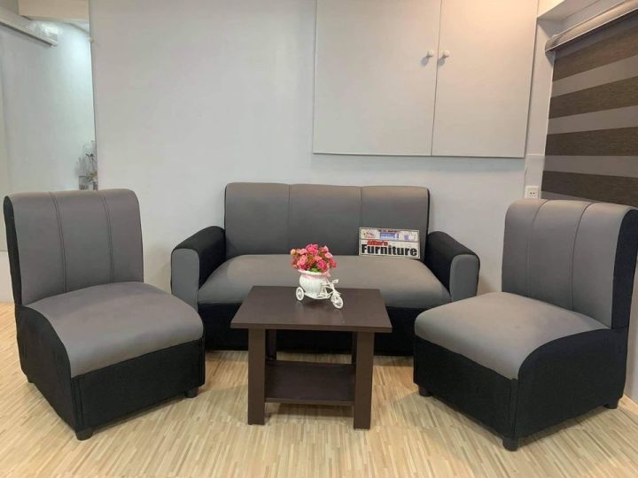 SALA SET GREY BLACK FABRIC SOFA WITH CENTER TABLE URATEX FOAM / COD ...
