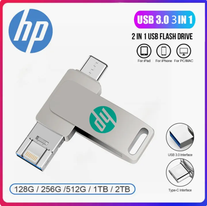HP แฟลชไดร์ฟ USB3.0 512GB 1TB 2TB Type-C สำหรับ IPhone IPad/Lightning ...