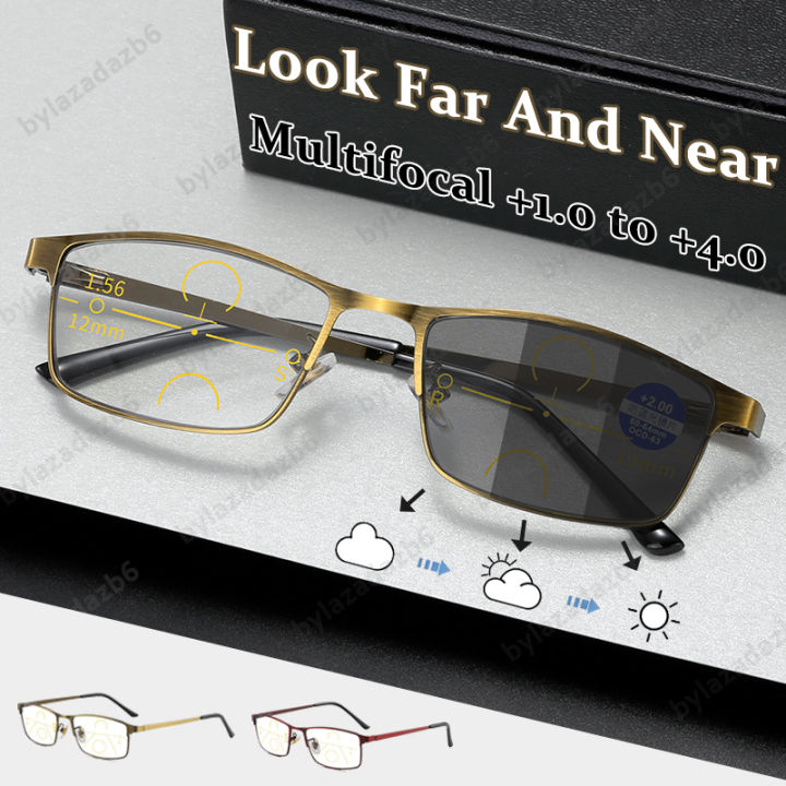 4 in 1 Multifocal Photochromic Eyeglasses Reading Glasses Look Far and ...
