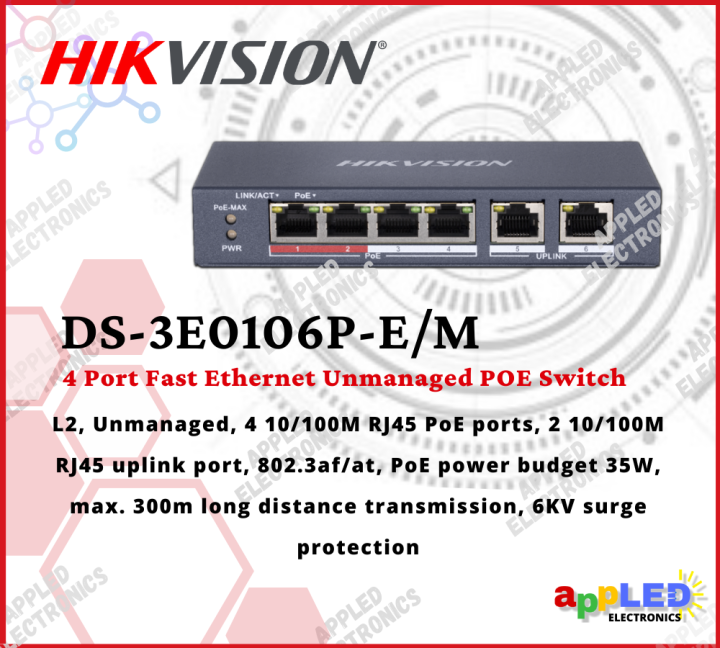 Hikvision DS-3E0106P-E/M 4 Port Fast Ethernet Unmanaged POE Switch | Lazada PH