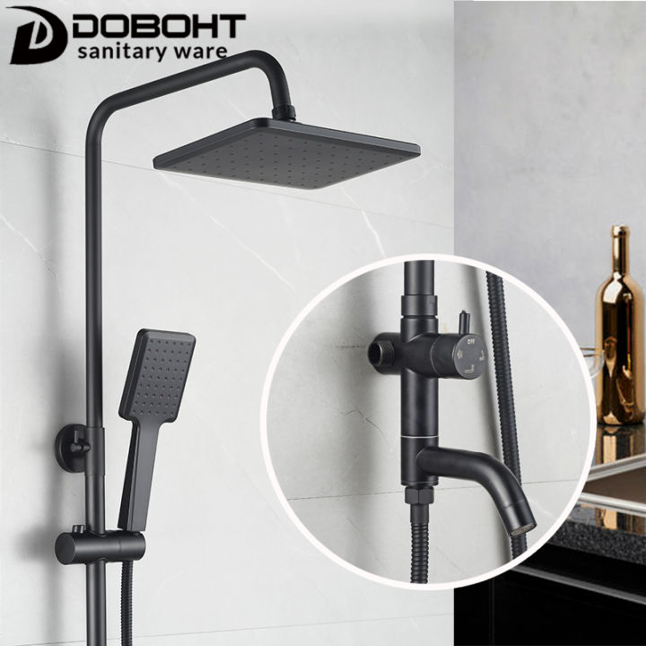 DOBOHT 4 in 1 Black Color Rainfall Shower Faucet Set Shower Set For ...