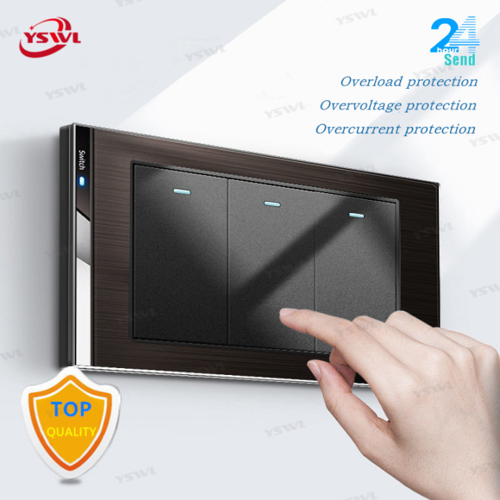 YSVWL Light Switch wall outlet socket 1/2/3/4 Gang 118 Type Stainless Steel Brushed Panel With ...