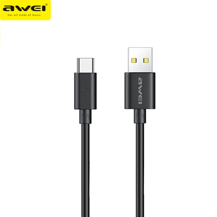 Awei CL-110T Type-C Cable 1m Fast Charging 5A Data Sync Transfer Bend ...