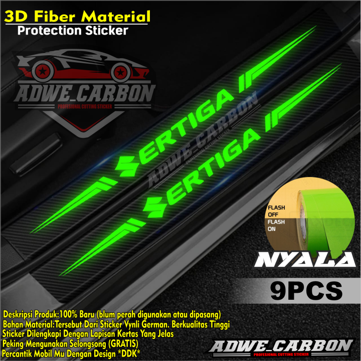 sticker sill plate pijakan pintu mobil ertiga carbon 3D bahan bercahaya ...