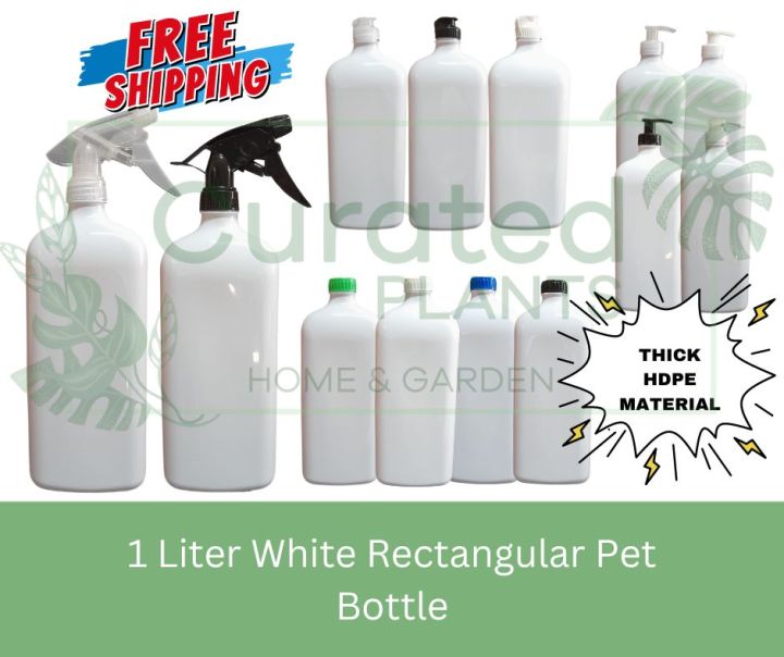 1 Liter WHITE Rectangular Pet Bottle (EMPTY) with Trigger Spray / Screw ...