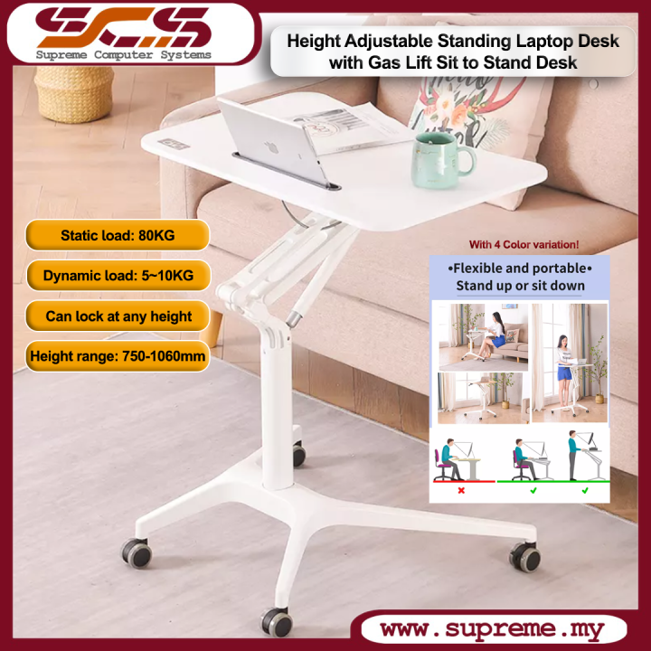 Ergonomic Height Adjustable Laptop Table with Wheels/ Black Frame ...