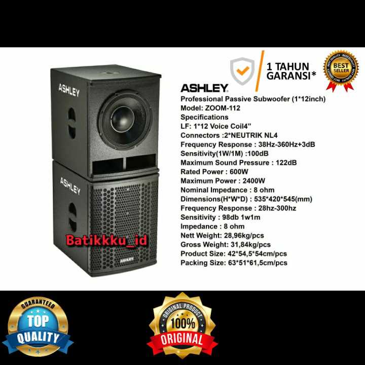 [ORIGINAL] SPEAKER SUBWOOFER PASIF ASHLEY ZOOM 112 ZOOM112 ORIGINAL 12 ...
