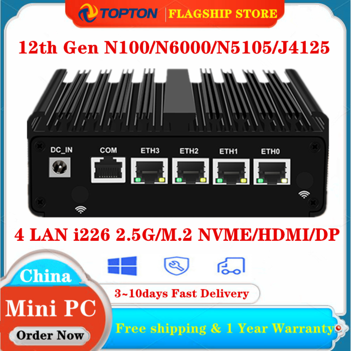 12th Gen Industrial Fanless Mini PC N100 N6000 Soft Router 4x 2.5G i226 ...