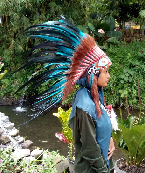 warbonnet / topi indian / topi pesta seni / topi bulu ayam / Costum ...