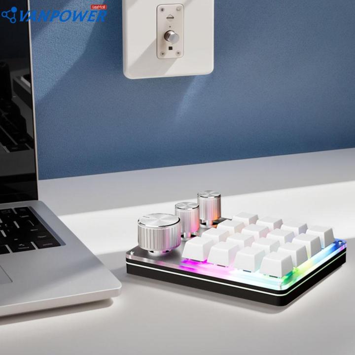 Ergonomic 16-Key One-Handed Macro Keyboard with 3 Knobs and Type-C ...