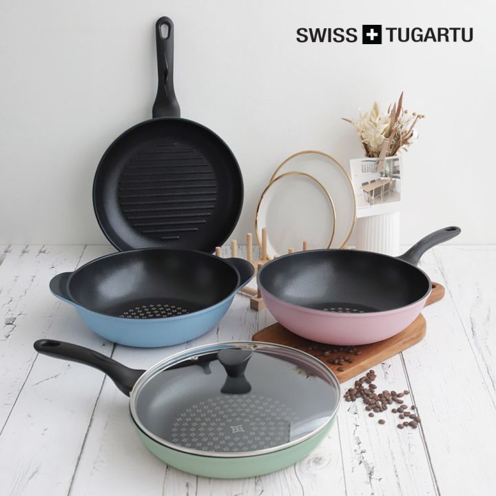 ⭐SWISS TUGARTU⭐ Diamond coating Pan Wok Two hand Wok Grill 28cm Made in ...