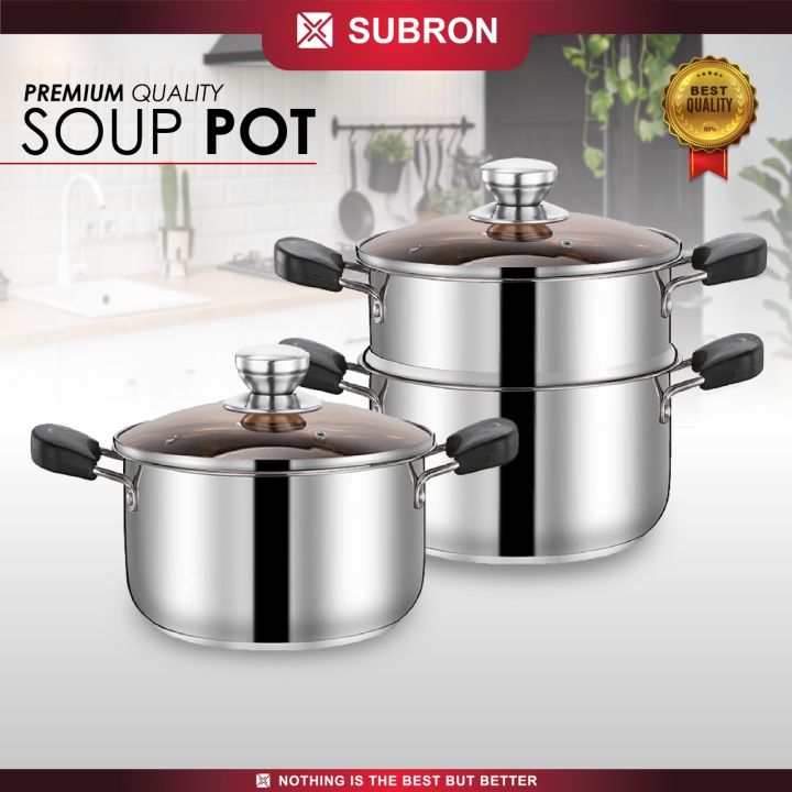 SUBRON Panci Sup 20cm Stainless TEBAL Soup Pot Tutup Kaca | Lazada ...