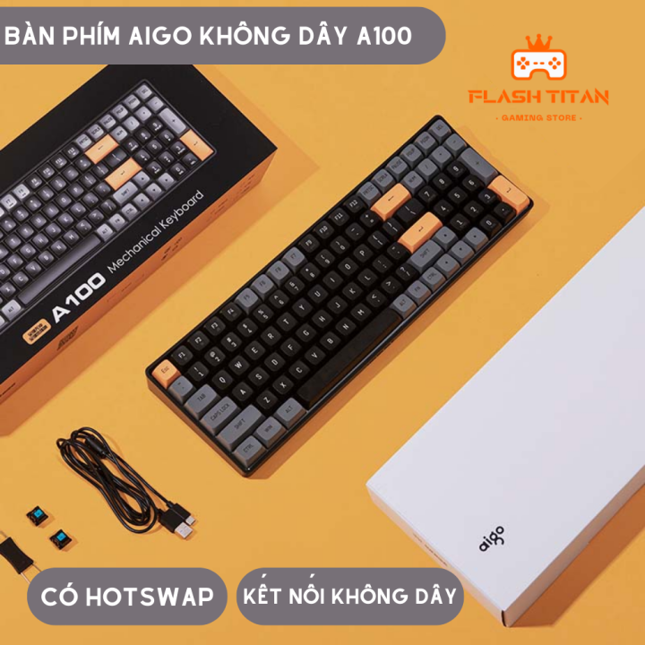 Bàn phím cơ không dây AIGO A100 - Kết nối 2 chế độ - Có Hotswap ...