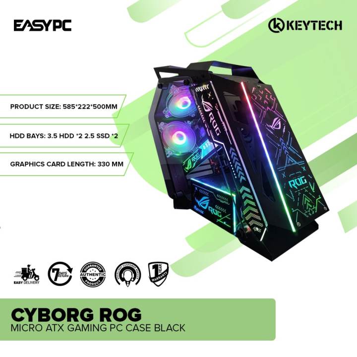 EasyPC | Keytech Cyborg ROG Micro ATX Gaming PC Case Black Or White ...