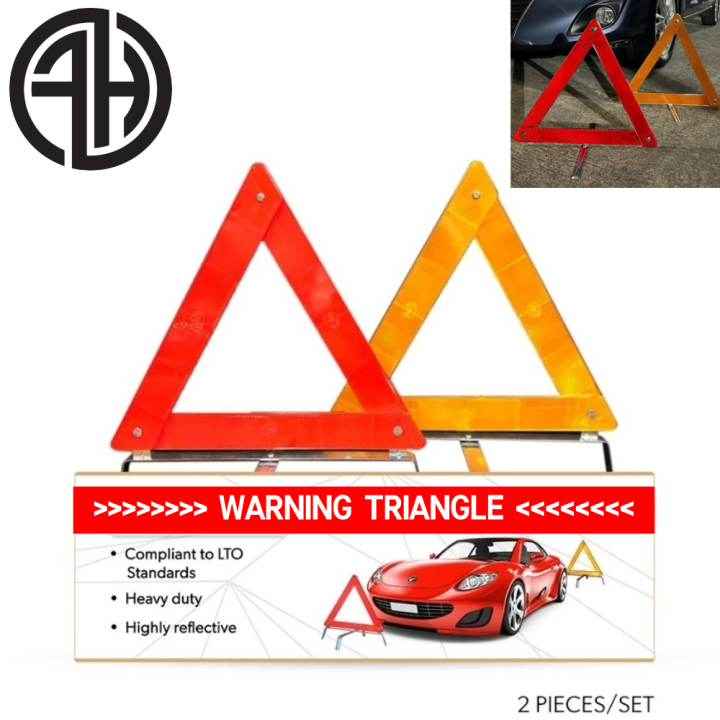 a pair emergency car warning triangle (yellow/red) car hazard warning ...