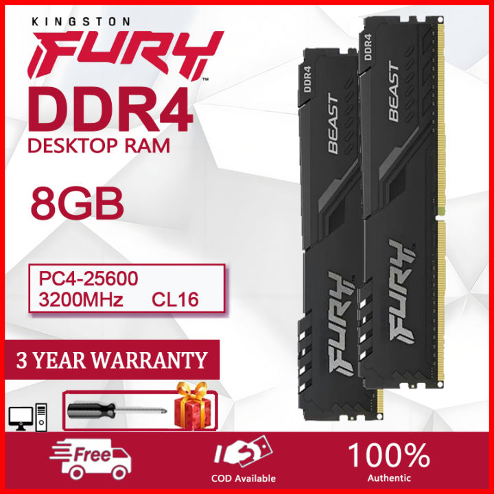 Kingston Fury Beast RAM Memory | 8GB | 3200MHz | DDR4 | CL16 | Black (KF432C16BB/8) | Lazada PH
