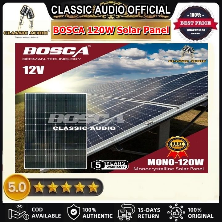 BOSCA 120W Solar Panel By Classic Audio- Mono 120 Watt 12 Volt Pv Solar ...