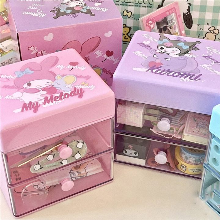 Kawaii Sanrios Desktop Double Layer Flip Drawer Jewelry Box Cute Anime ...
