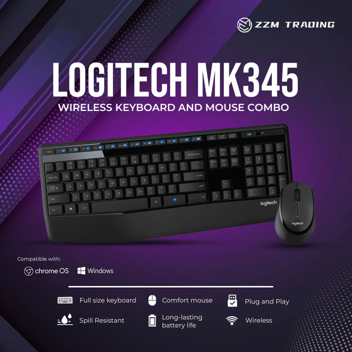 Logitech MK345 (MK346p) COMFORT WIRELESS KEYBOARD AND MOUSE COMBO Spill Resistant Keyboard ZZM ...