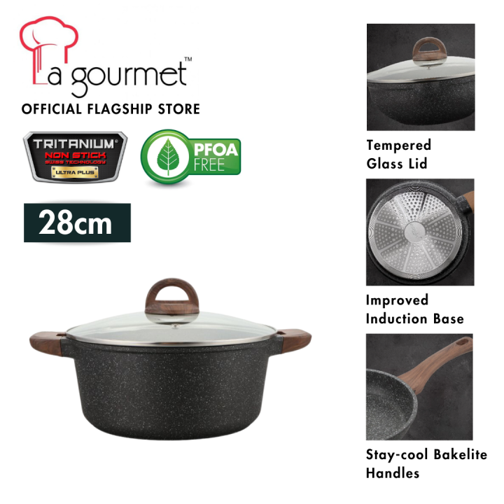 La gourmet Shogun Granite Plus 28cm Non-stick Casserole Pot (Induction ...