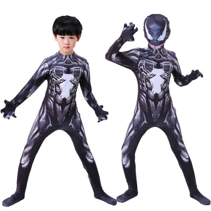 Superhero Venom Costume Cosplay Black and White Venom Jumpsuit Tights ...