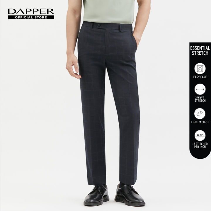 DAPPER กางเกงทำงาน Essential Stretch ลาย Glen Check ทรง Slim-Fit สีดำ | Lazada.co.th
