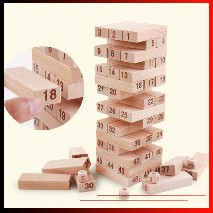 Timber Tower Wooden STACKO 54 Pieces Building Blocks Game The Stacking ...