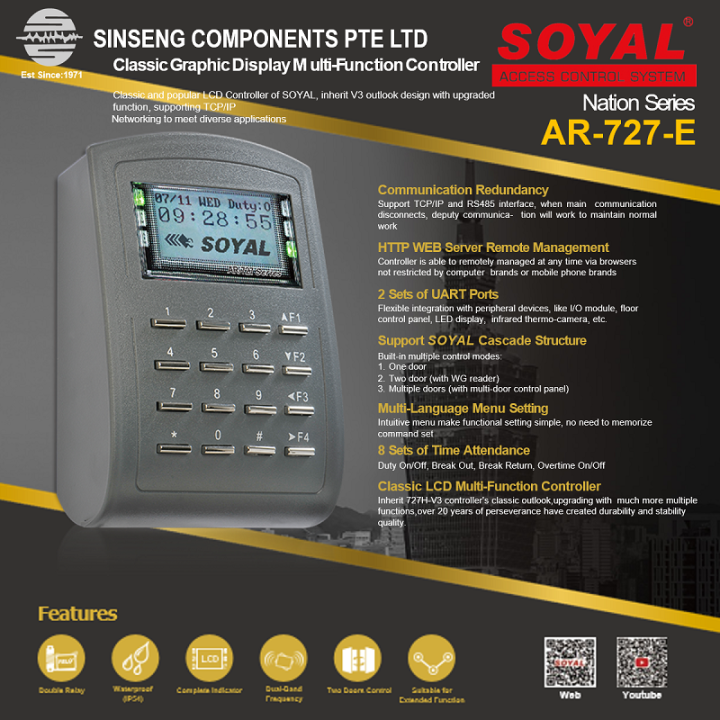 Soyal AR725 Classic Graphic Display Multi-Function Controller Door Access Reader AR-725HB with ...