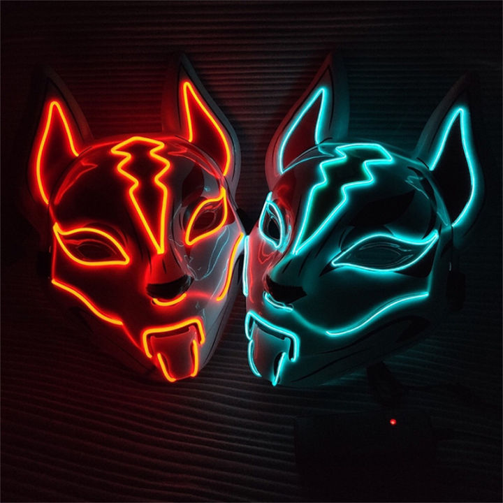 Anime Decor Japanese Fox Mask Neon Led Light Cosplay Mask Halloween ...