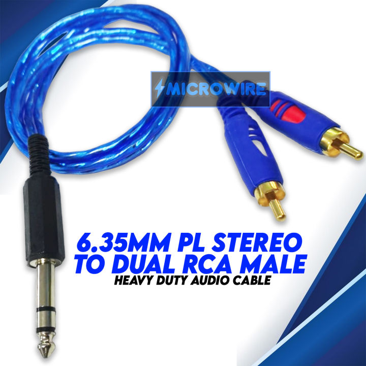 PL 6.35MM Stereo Plug To Dual RCA Male Audio Cable BLUE | Lazada PH
