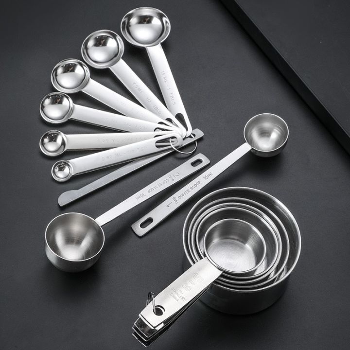 Full Stainless Steel Measuring Spoon and Measuring Cup Set Baking Tools ...