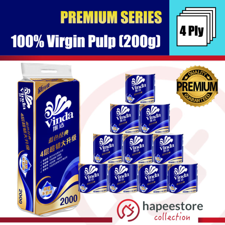 Vinda Premium 4 Ply Thick Smooth Feel Toilet Paper Roll Tissue | Extra ...