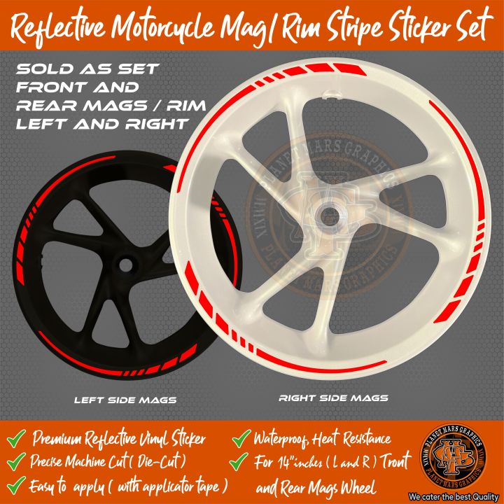 1 Set Reflective Motorcycle Mags /Rim Stripe Sticker for 14 INCHES MAGS ...