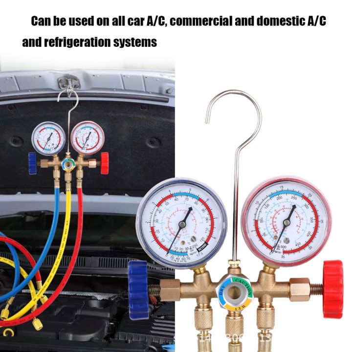 ALi Manifold Gauge R134a R32 R410a R22 R12 R404a Gas Meter + 3 Pcs Hose Aircond Penyaman Udara ...
