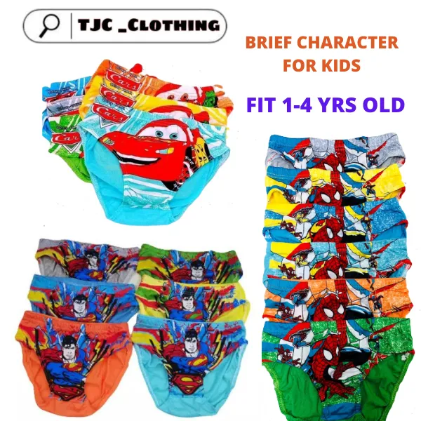 6 PCS. & 12 PCS. BRIEF FOR KIDS CARTOON CHARACTER RECOMMENDED AGE FOR 1 ...