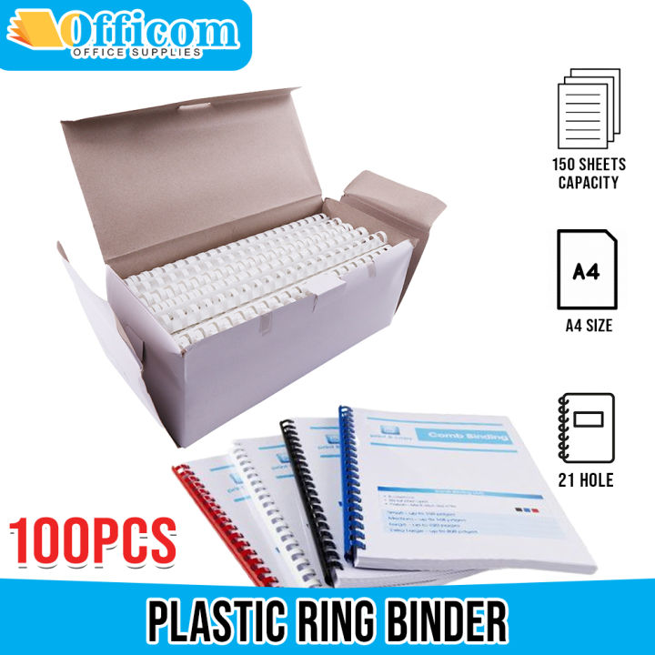 Officom 100pcs Plastic Ring Binder A4 Size 21 Holes WHITE PVC Comb ...