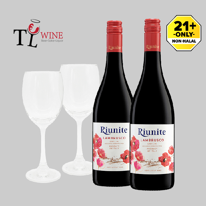 Riunite Lambrusco 750ml Sweet Wine (Twin Gift Pack Free 2 glasses) Alc ...