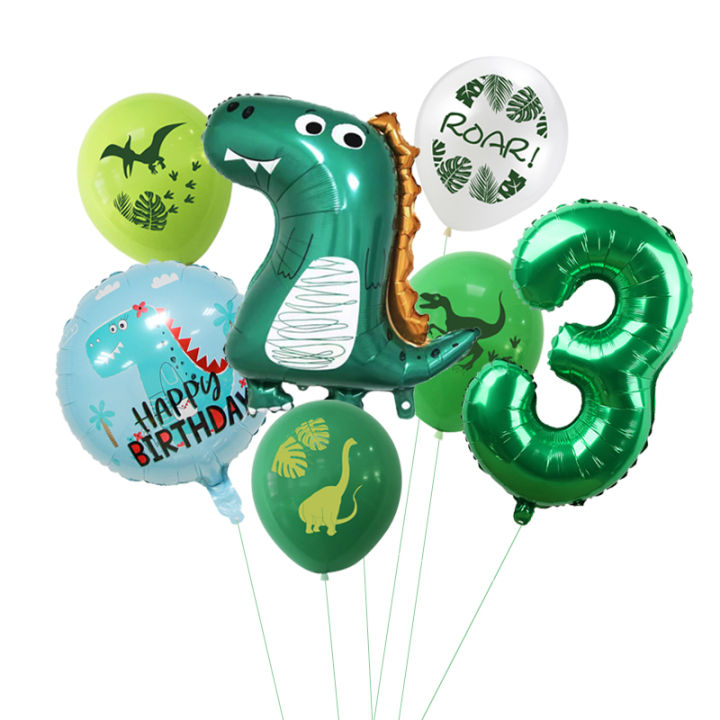 7pcs Dinosaur Number Balloons Set For Kids Birthday Party Decorations ...