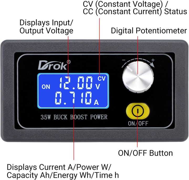 Drok DC Buck Boost Converter, 5V-30V Step Up Down to 0.6-30V Digital ...