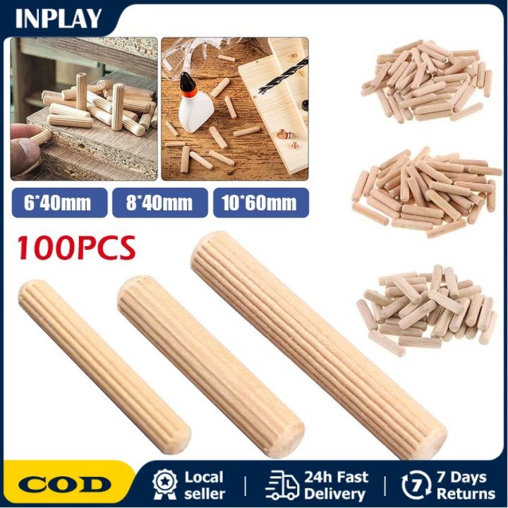100pcs Wooden Dowel Cabinet Drawer Round Fluted Wood Craft Dowel Pins ...