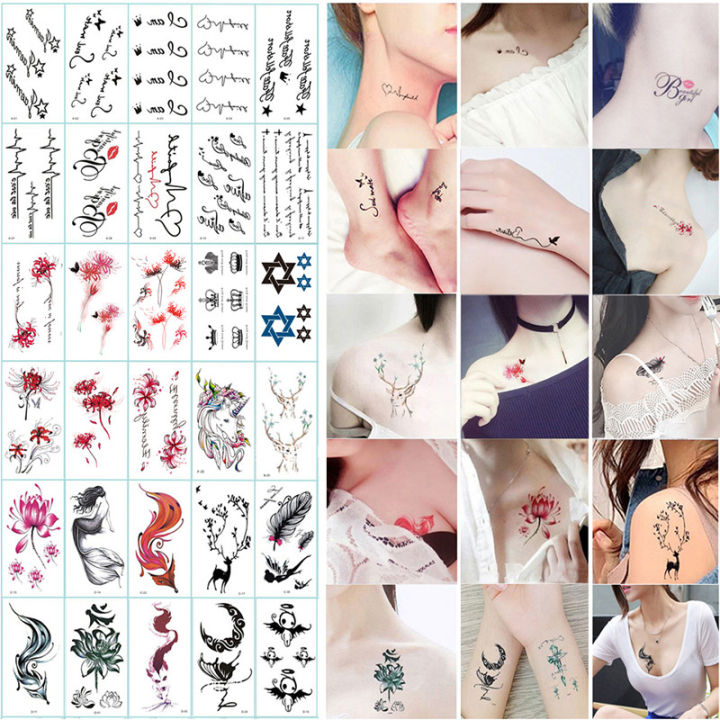 30 Sheets Long Lasting Waterproof Tattoo Stickers Cute Temporary ...
