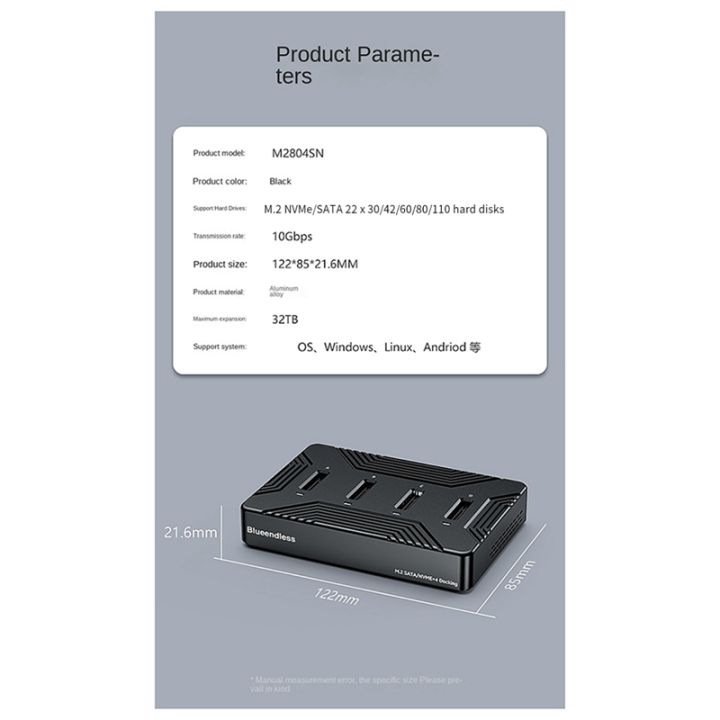 4 Bay M2 SSD Box Type C USB3.2 10Gbps M.2 NVME SATA Ngff Dual Protocol ...