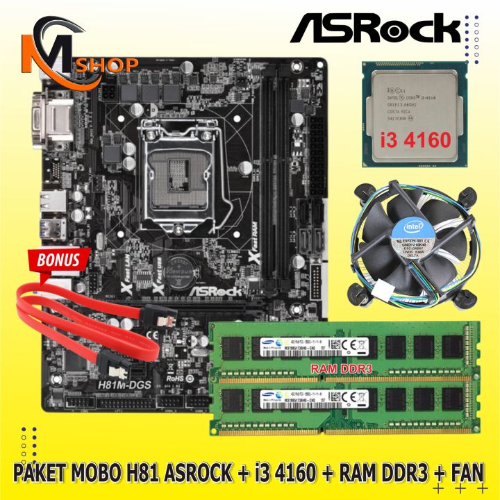 Paket Mainboard Motherboard Socket 1150 H81 DDR3 + Processor Core i3 ...