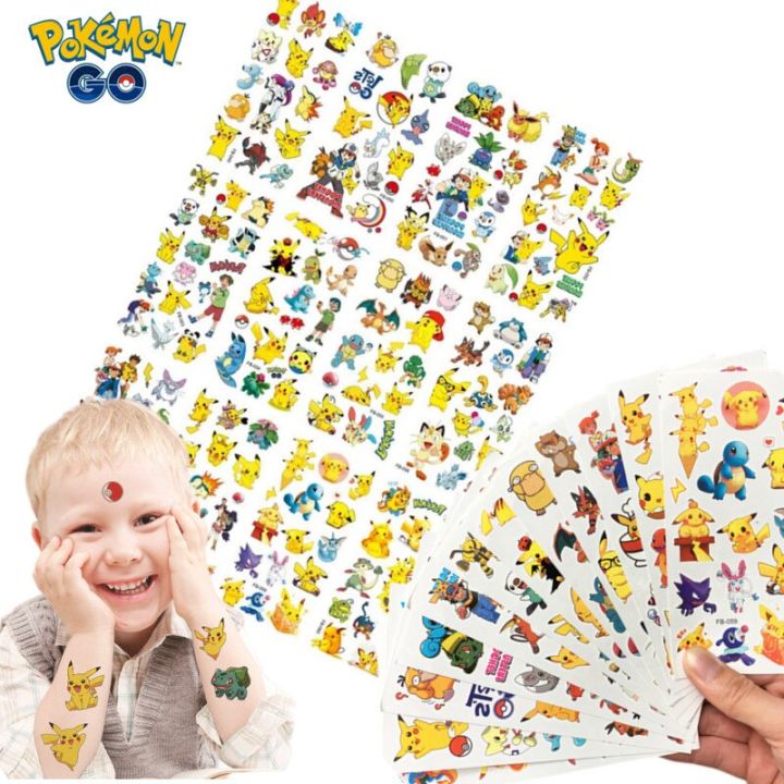 6/12pcs Pokemon Pikachu Tattoo Stickers Waterproof Kawaii Pikachu ...