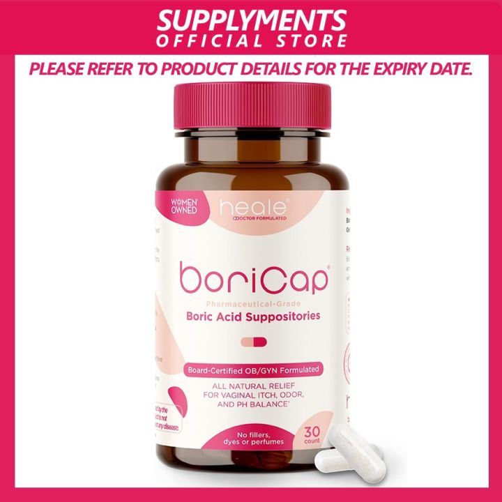 Boricap Boric Acid Suppositories 30 capsules for Vaginal Health, BV ...
