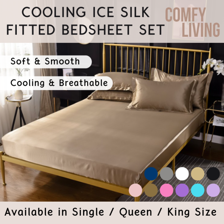 Cooling Ice Silk Fitted Bedsheet, 3 sizes | Lazada Singapore